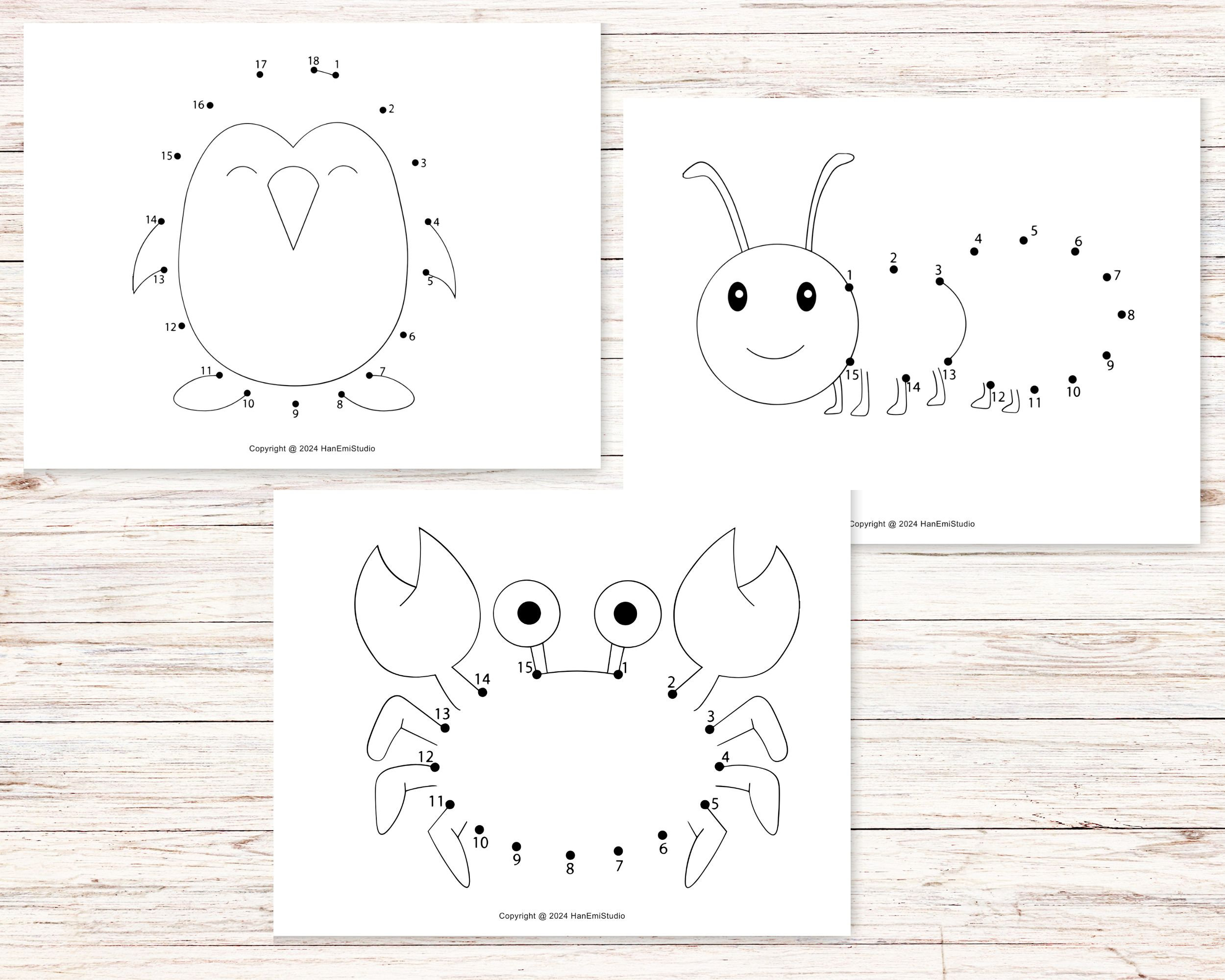 20 Page Animal Dot to Dot Worksheets; Dot to Dot Coloring Page ...