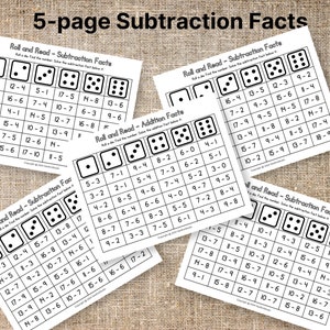 10- Page Roll and Read Addition and Subtraction Math Facts; Math Games ...
