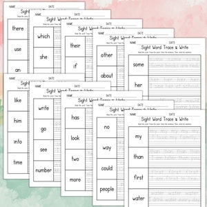 First 100 Sight Word Trace and Write Worksheet; Handwriting Practice ...