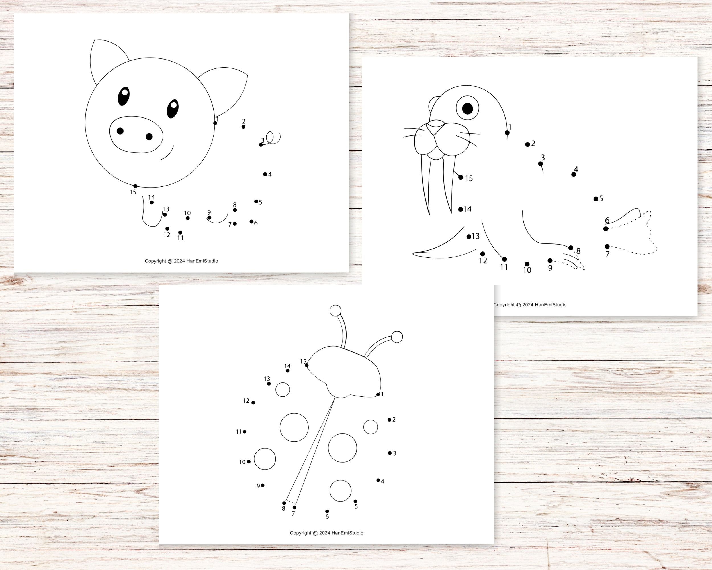 20 Page Animal Dot to Dot Worksheets; Dot to Dot Coloring Page ...