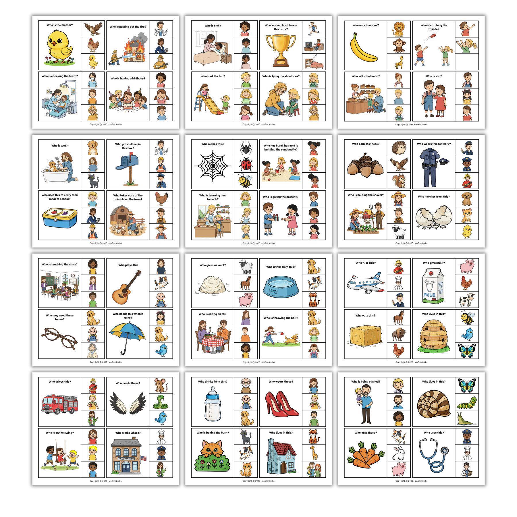 Who Question Task Cards; Speech Therapy; Language Development; WH ...