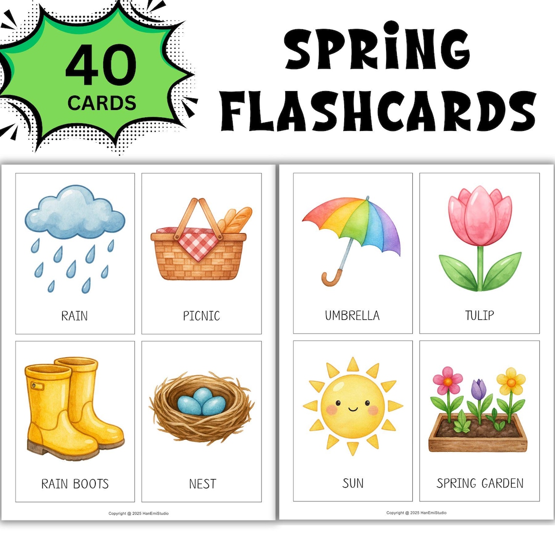 Spring Vocabulary Flashcards; Toddler Vocabulary Printable; Watercolor ...