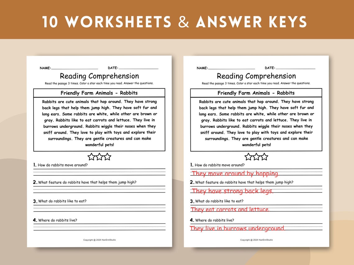 10 Reading Comprehension Worksheets About Friendly Farm Animals for ...