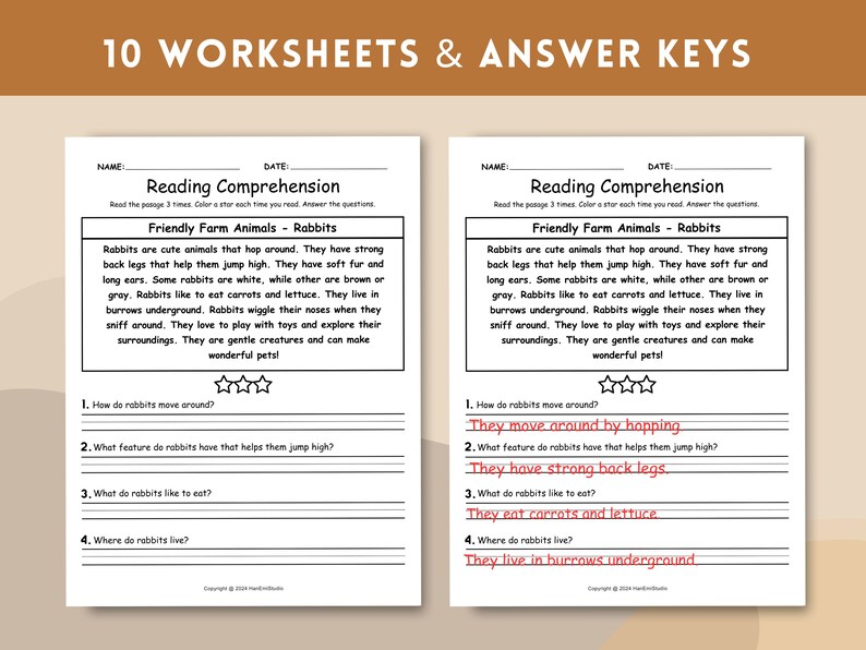 10 Reading Comprehension Worksheets About Friendly Farm Animals for ...