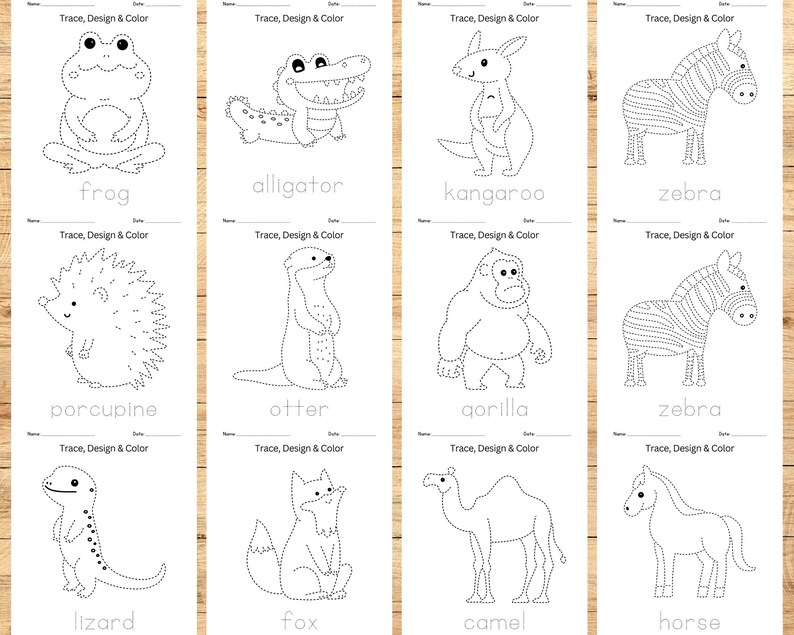 61 Page Animal Tracing Coloring Worksheet for Ages 5-7, Printable ...