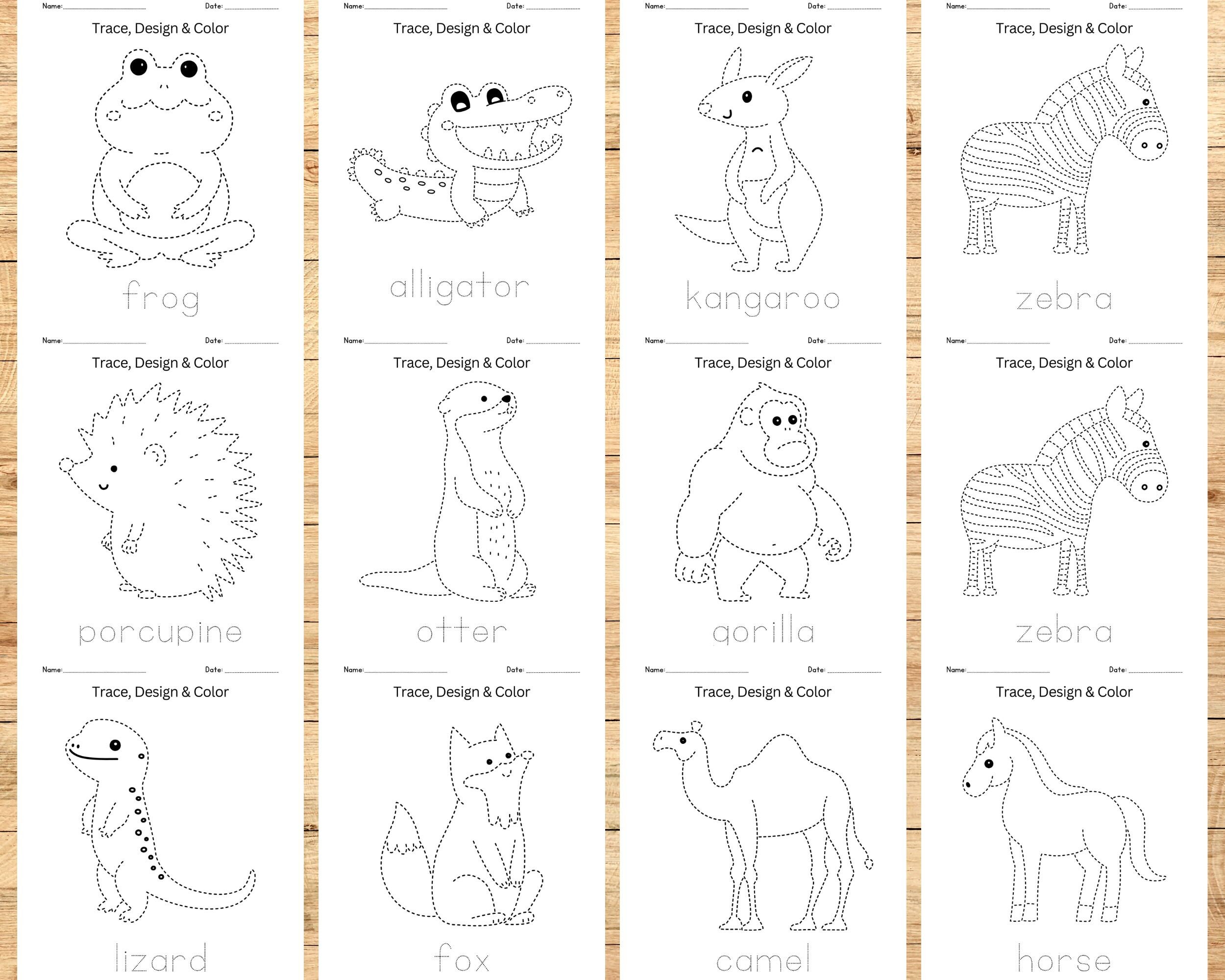 61 Page Animal Tracing Coloring Worksheet for Ages 5-7, Printable ...