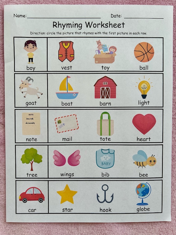 Hoja De Trabajo De Rimas