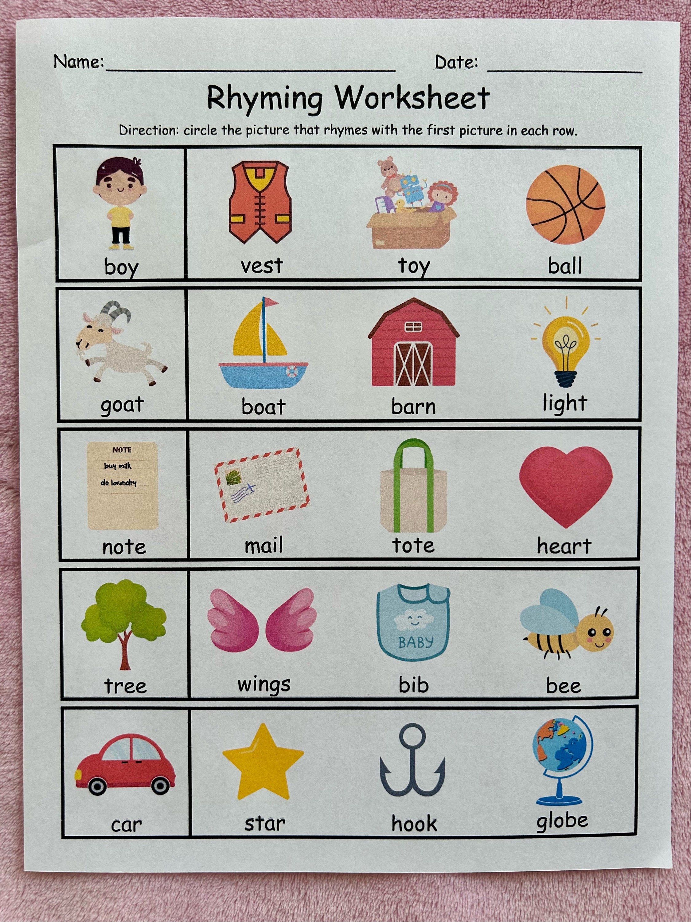 Rhyming Worksheets; Rhyming Practice Sheets; Pre-k Worksheet, Phonic ...