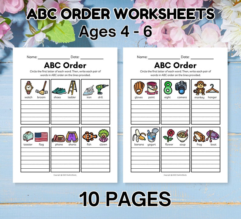 10-page ABC Order Worksheets for Ages 4-6; Printable Worksheets ...