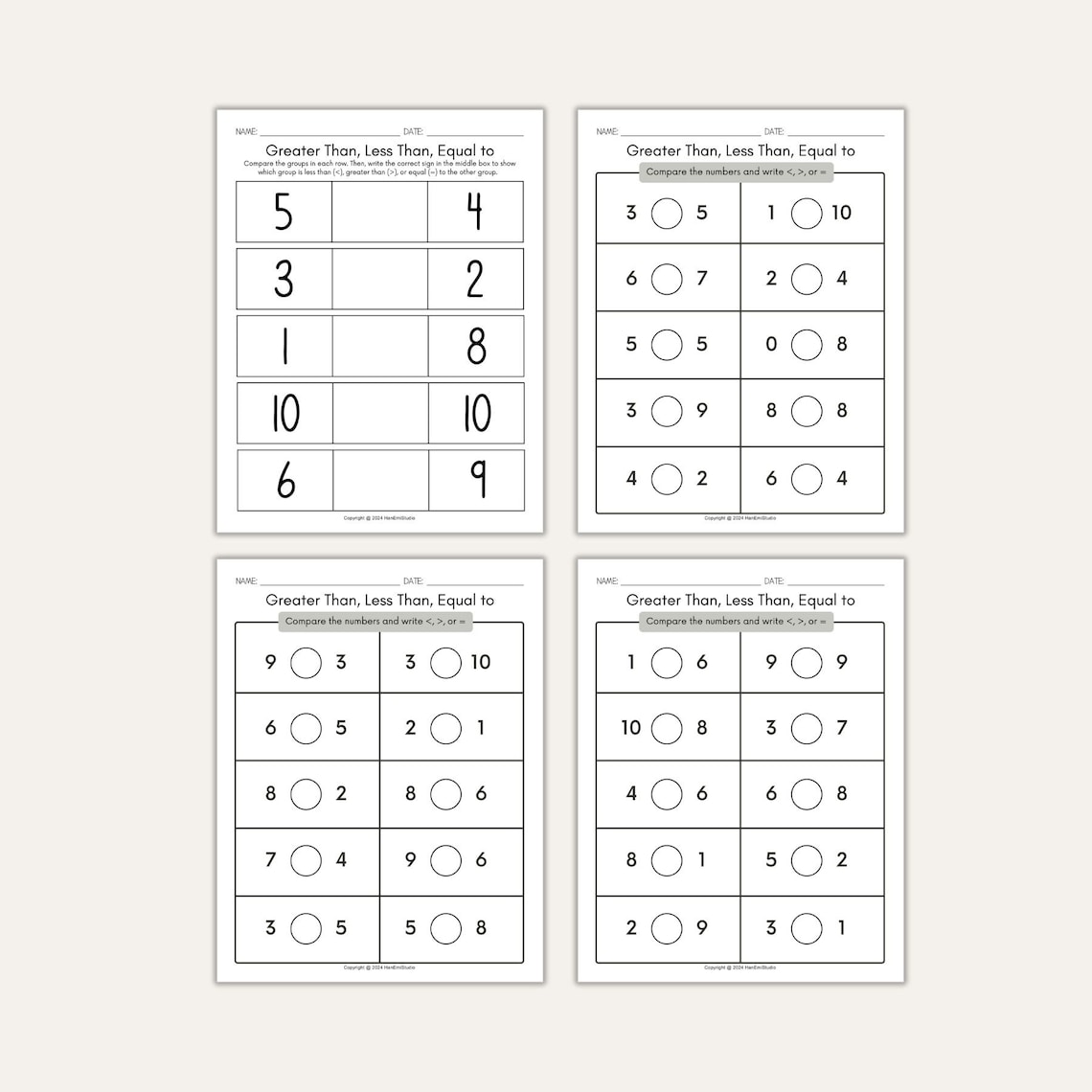 Comparing Numbers Worksheet (ages 4-6); Math Worksheets for Kids ...