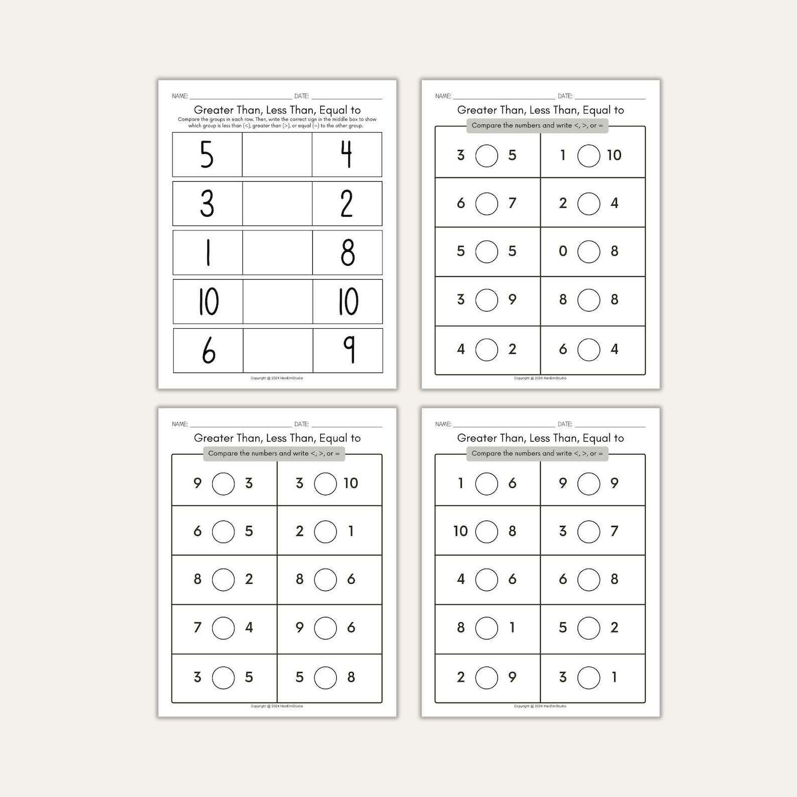 Comparing Numbers Worksheet (ages 4-6); Math Worksheets for Kids ...