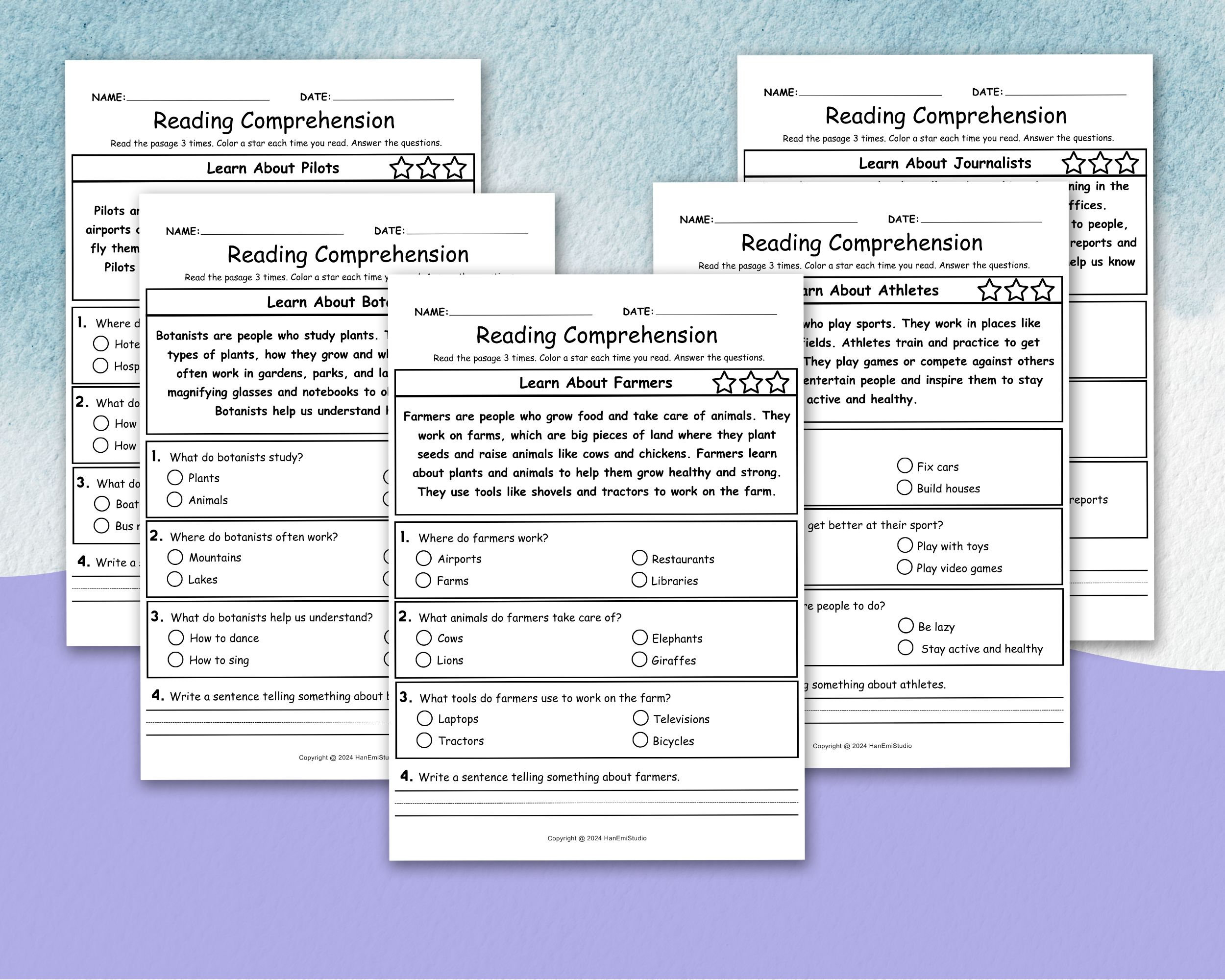 20 Reading Comprehension Worksheets About Professions for Ages 5-7 ...
