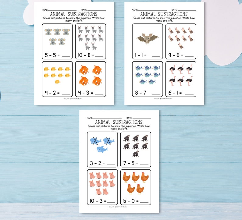 15-page Simple Animal Subtraction Worksheets Numbers 1 - 10 for ...