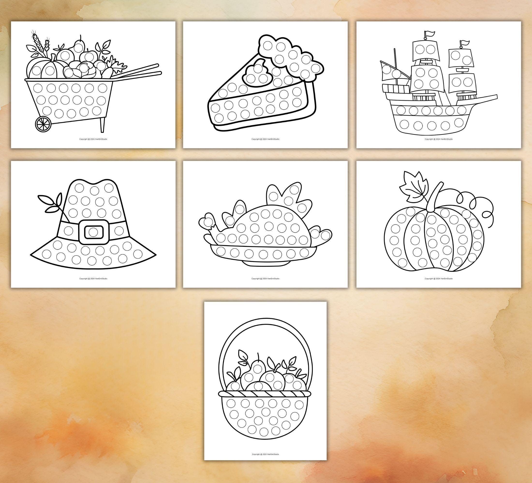 20 Thanksgiving Dot Marker Worksheets for Kids; Dot a Dot Pages; Kids ...