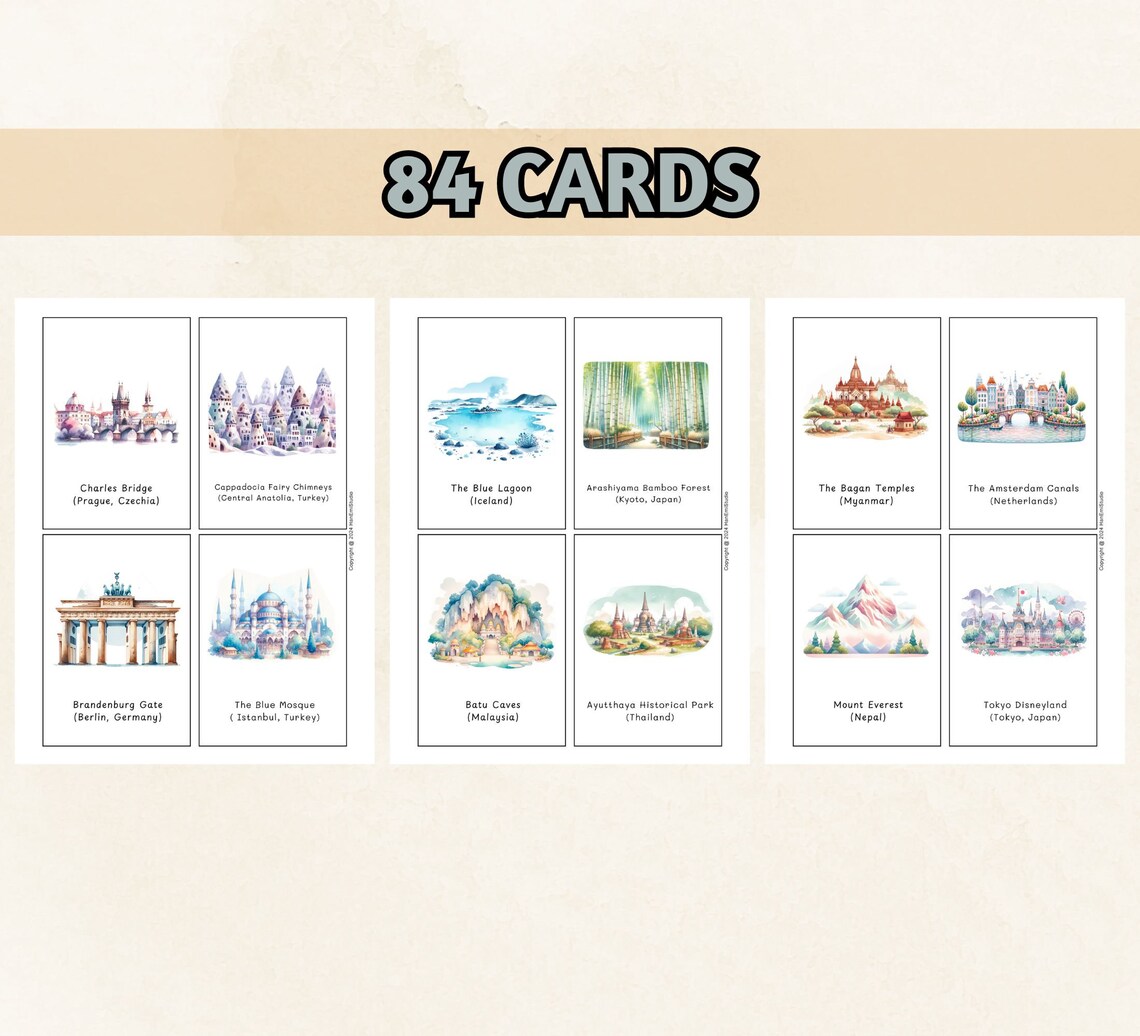 84 World Famous Landmarks Flashcards, Famous Places, Printable ...