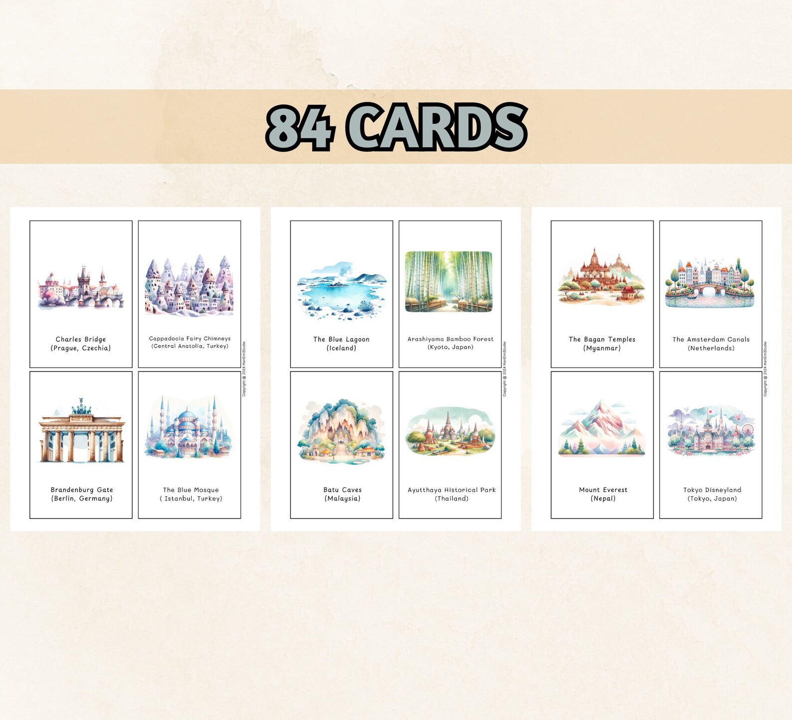 84 World Famous Landmarks Flashcards, Famous Places, Printable ...