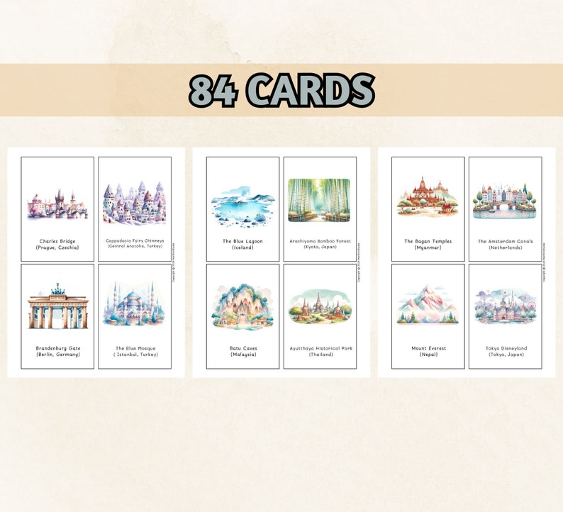 84 World Famous Landmarks Flashcards, Famous Places, Printable ...