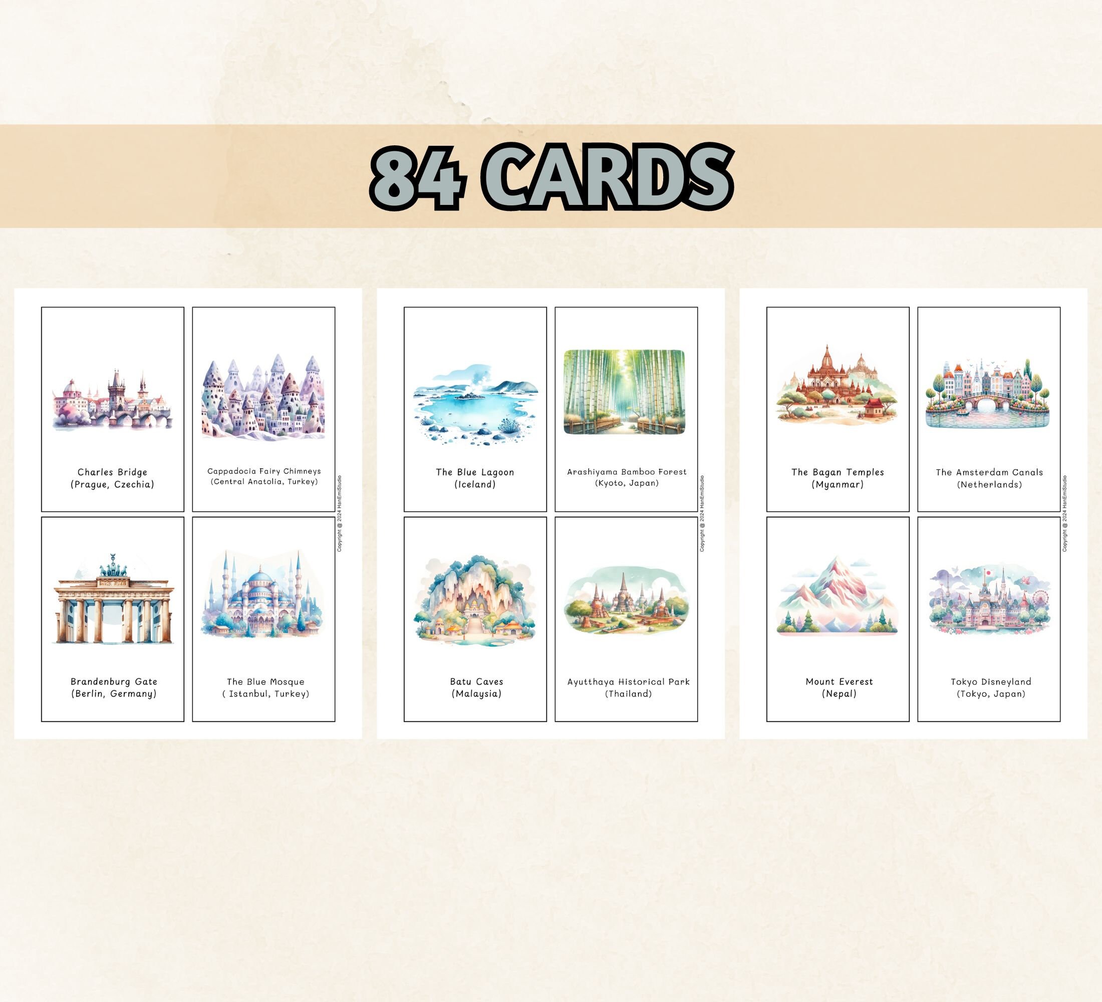 84 World Famous Landmarks Flashcards, Famous Places, Printable ...
