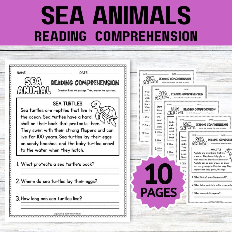 10 Sea Animal Reading Comprehension Worksheets; 1st Grade Reading ...