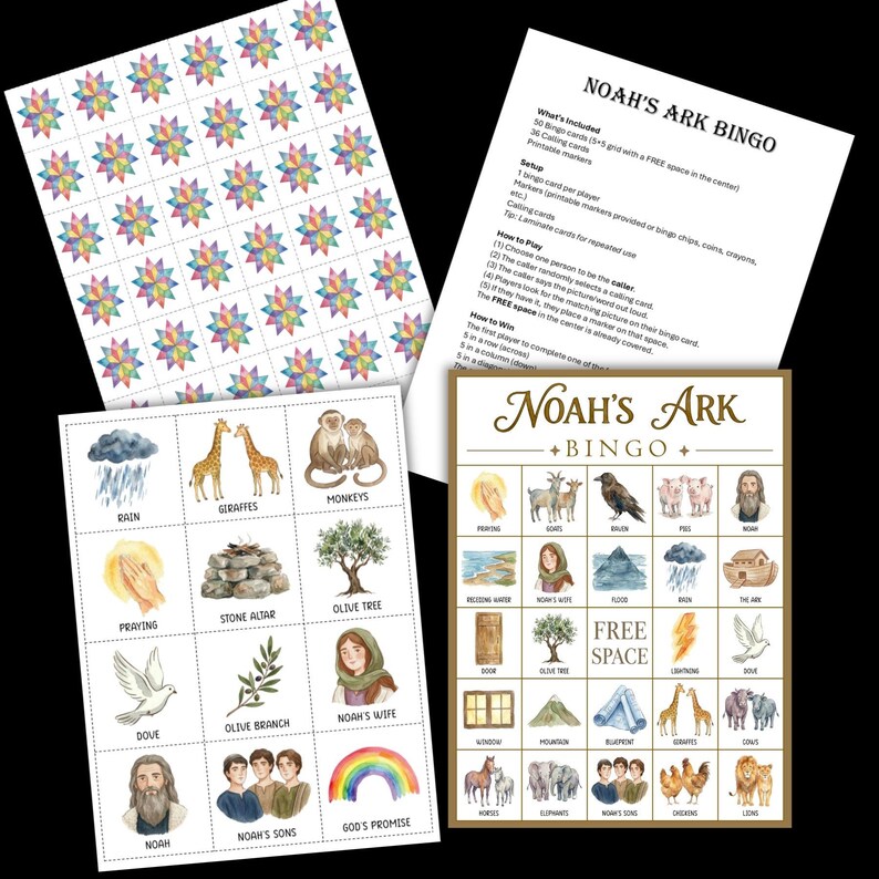 Noah's Ark Bingo Game Printable; Bible Stories Bingo Game; Sunday ...