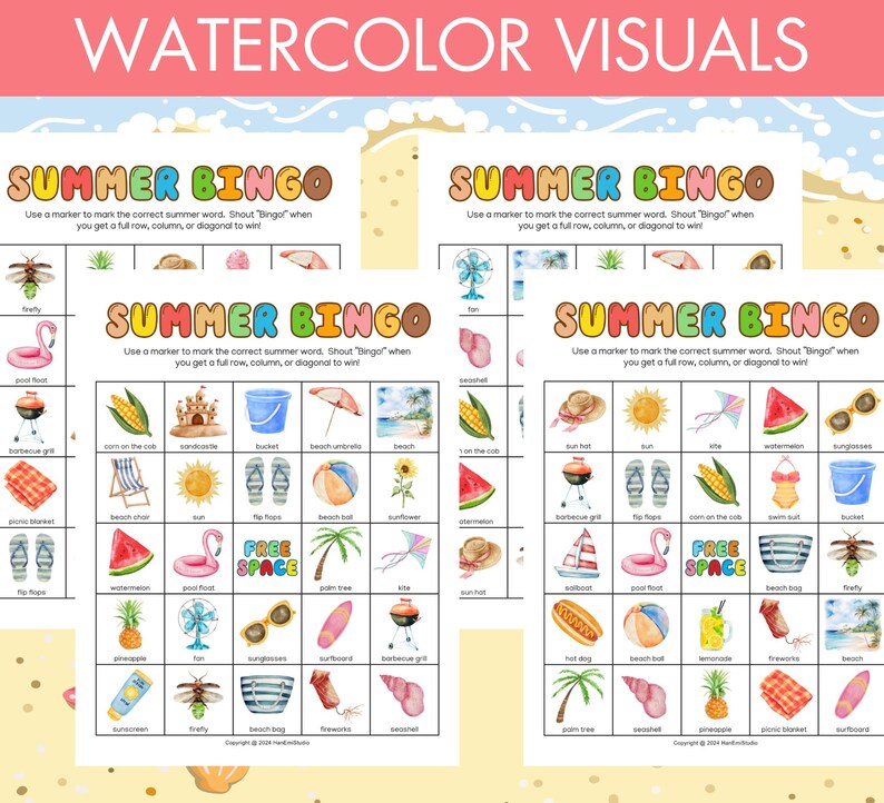 Summer Riddle Bingo Set, 32 Calling Cards and 40 Bingo Cards, Printable ...