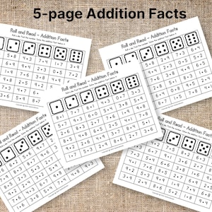 10- Page Roll and Read Addition and Subtraction Math Facts; Math Games ...