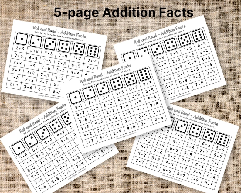 10- Page Roll and Read Addition and Subtraction Math Facts; Math Games ...