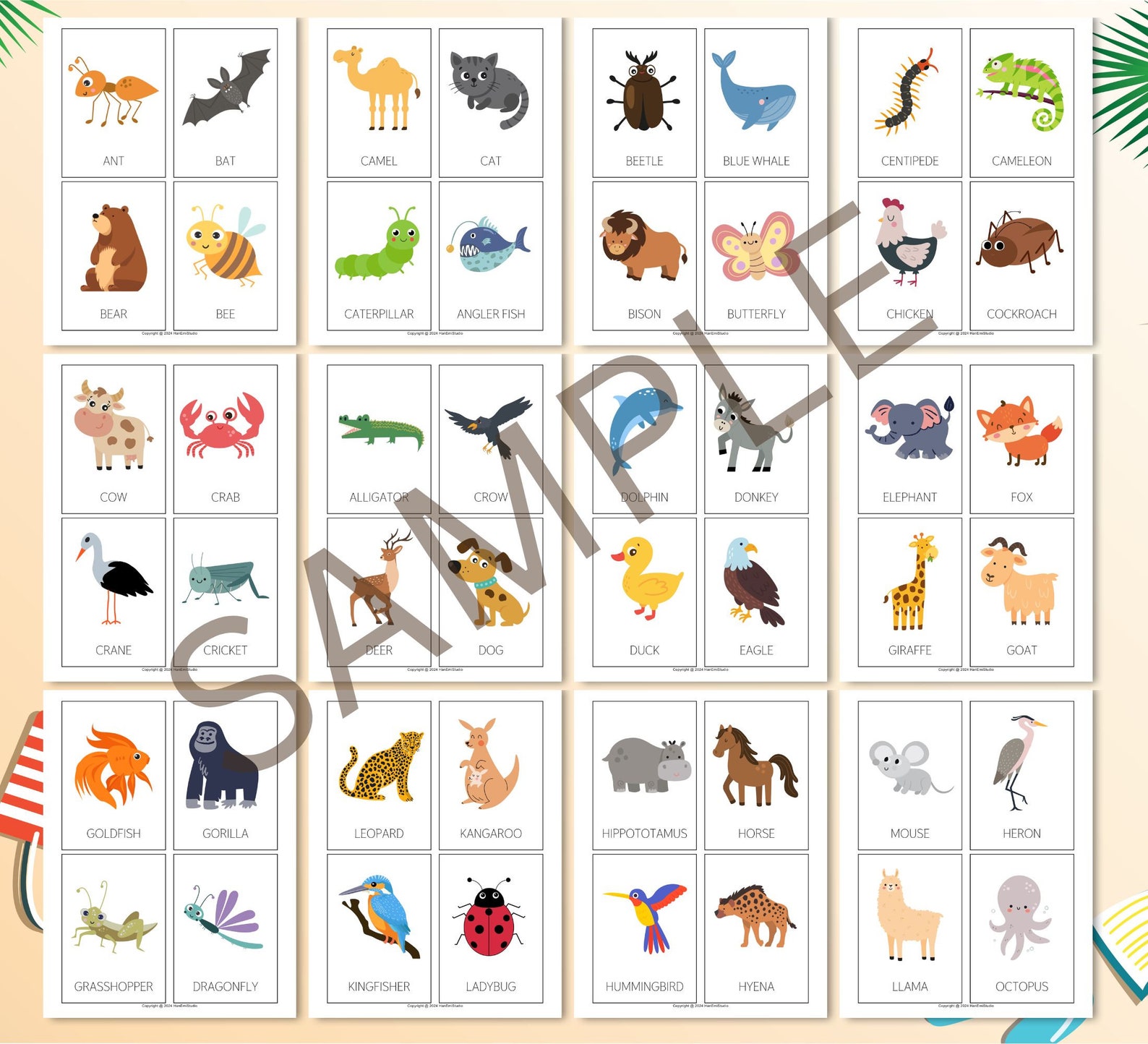 108 Animal Flashcards for Kids; Kids Learning Flash Cards; Preschool ...