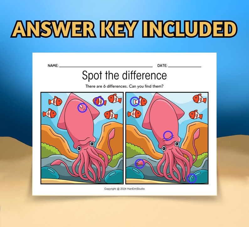 10 Sea Animal Spot the Difference Worksheets for Prek and ...