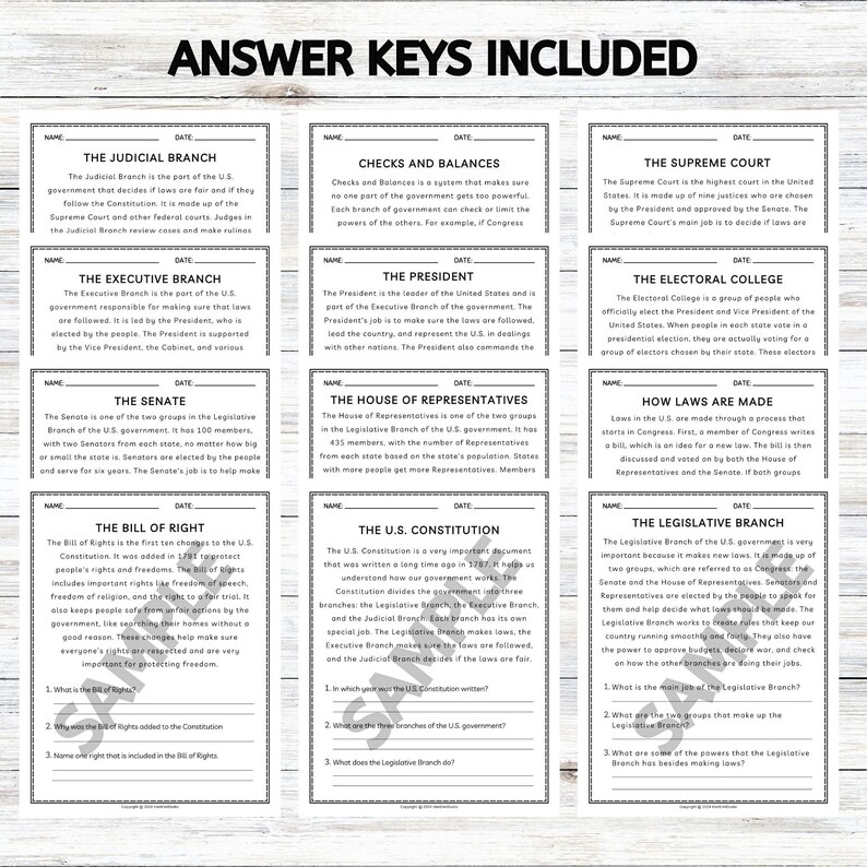 12 US Constitution Reading Comprehension Worksheets; 4th Grade Reading ...