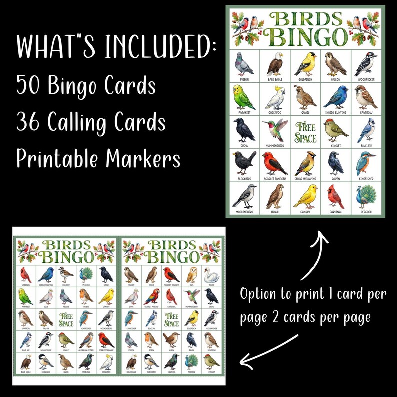 Birds Bingo Game Printable; Birds Watching Party Activity; Spring ...