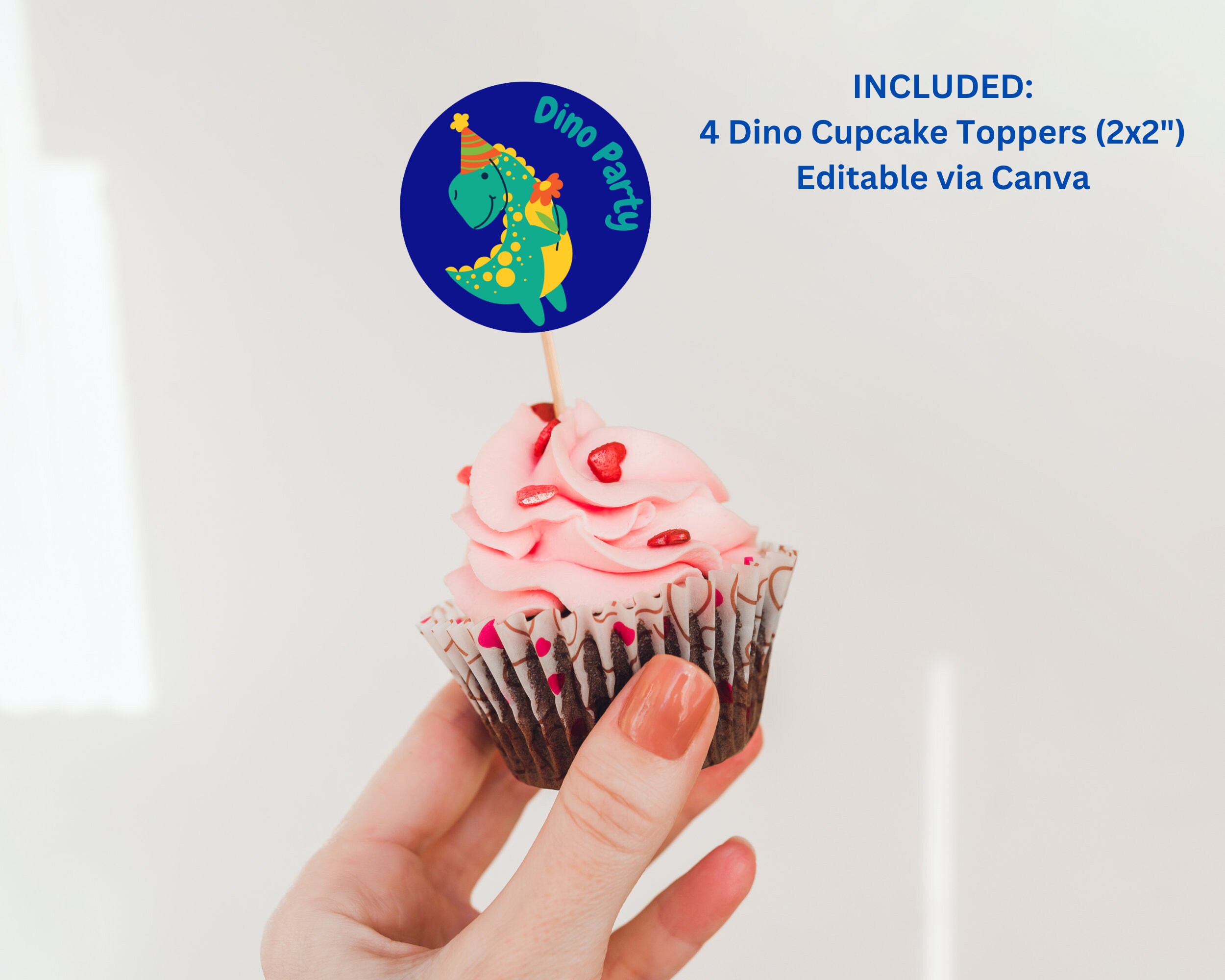 4 EDITABLE Dinosaur Cupcake Toppers – Editable via Canva; DIY Birthday ...