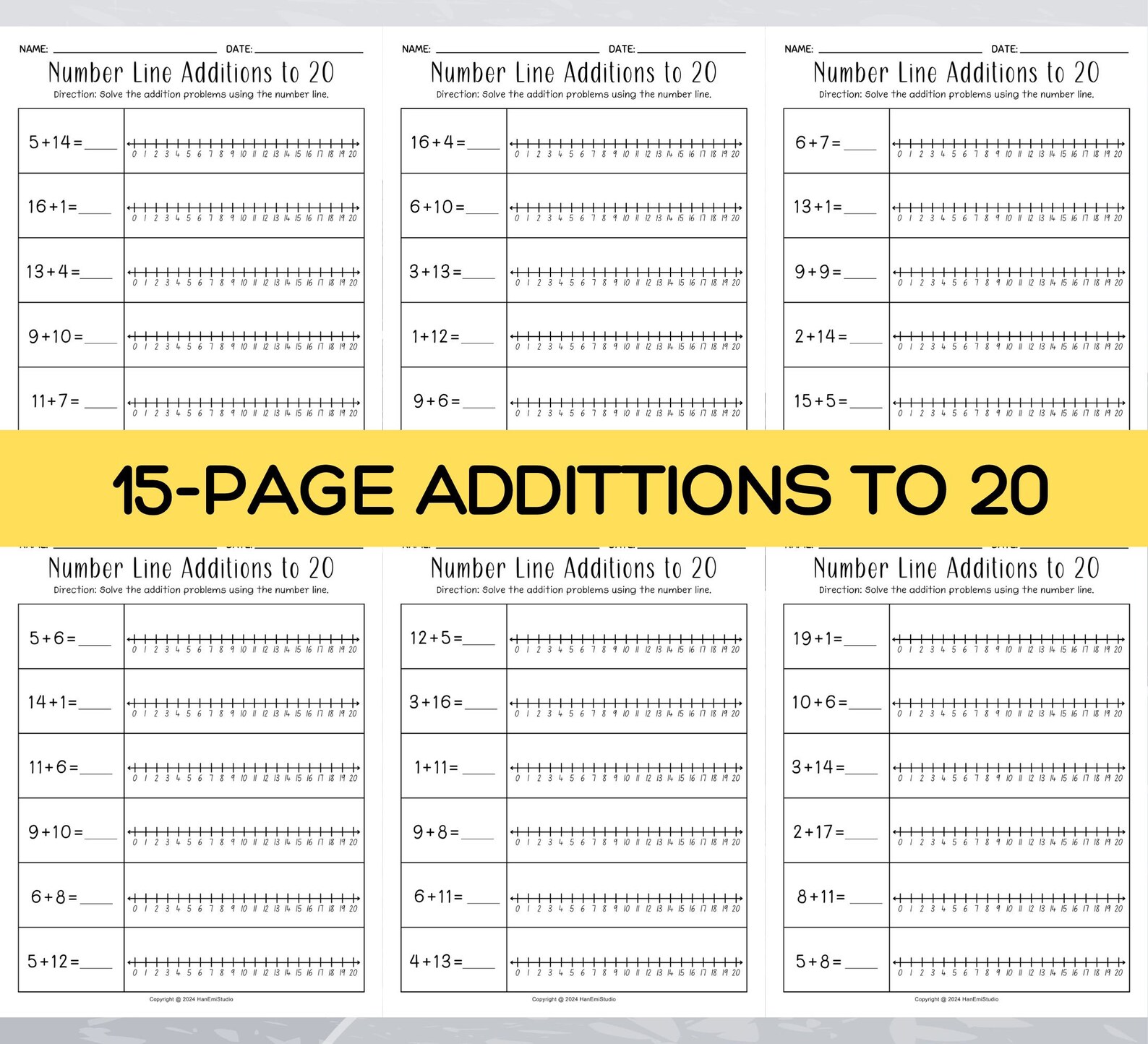 25 Number Line Addition Worksheets; Additions to 10; Additions to 20 ...