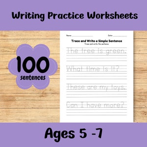 25 Page Tracing and Writing Worksheets for Ages 5-7; Sentence Building ...