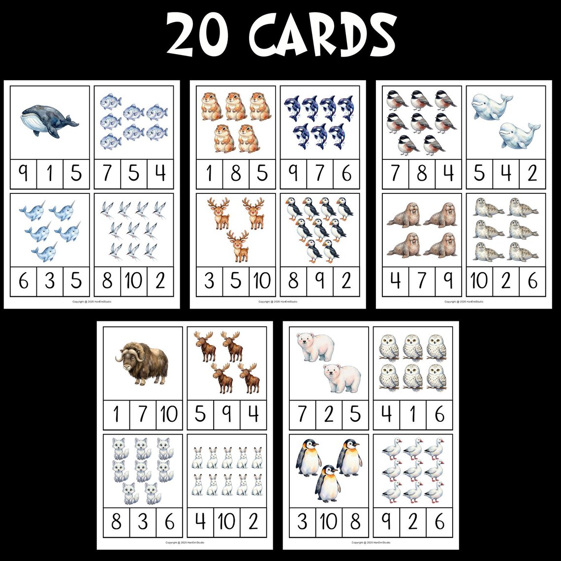 Arctic Animal Counting Clip Cards 1 – 10; Winter Math Worksheet; Prek ...