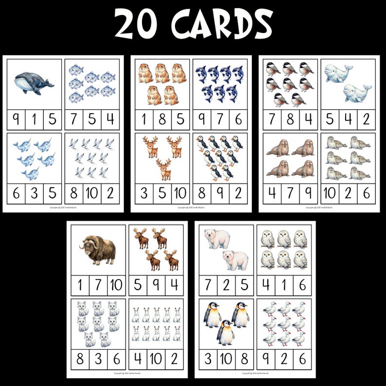 Arctic Animal Counting Clip Cards 1 – 10; Winter Math Worksheet; Prek ...