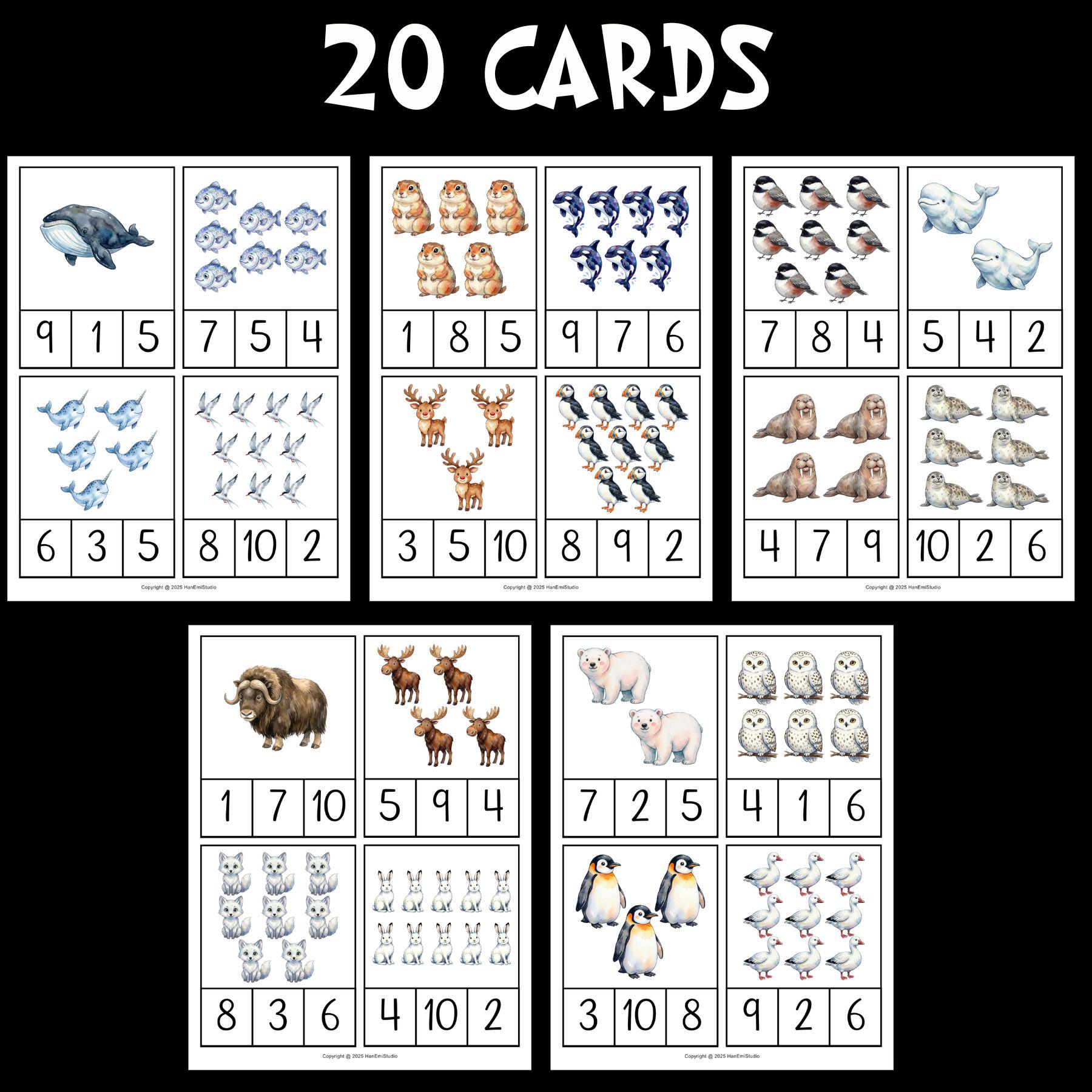 Arctic Animal Counting Clip Cards 1 – 10; Winter Math Worksheet; Prek ...