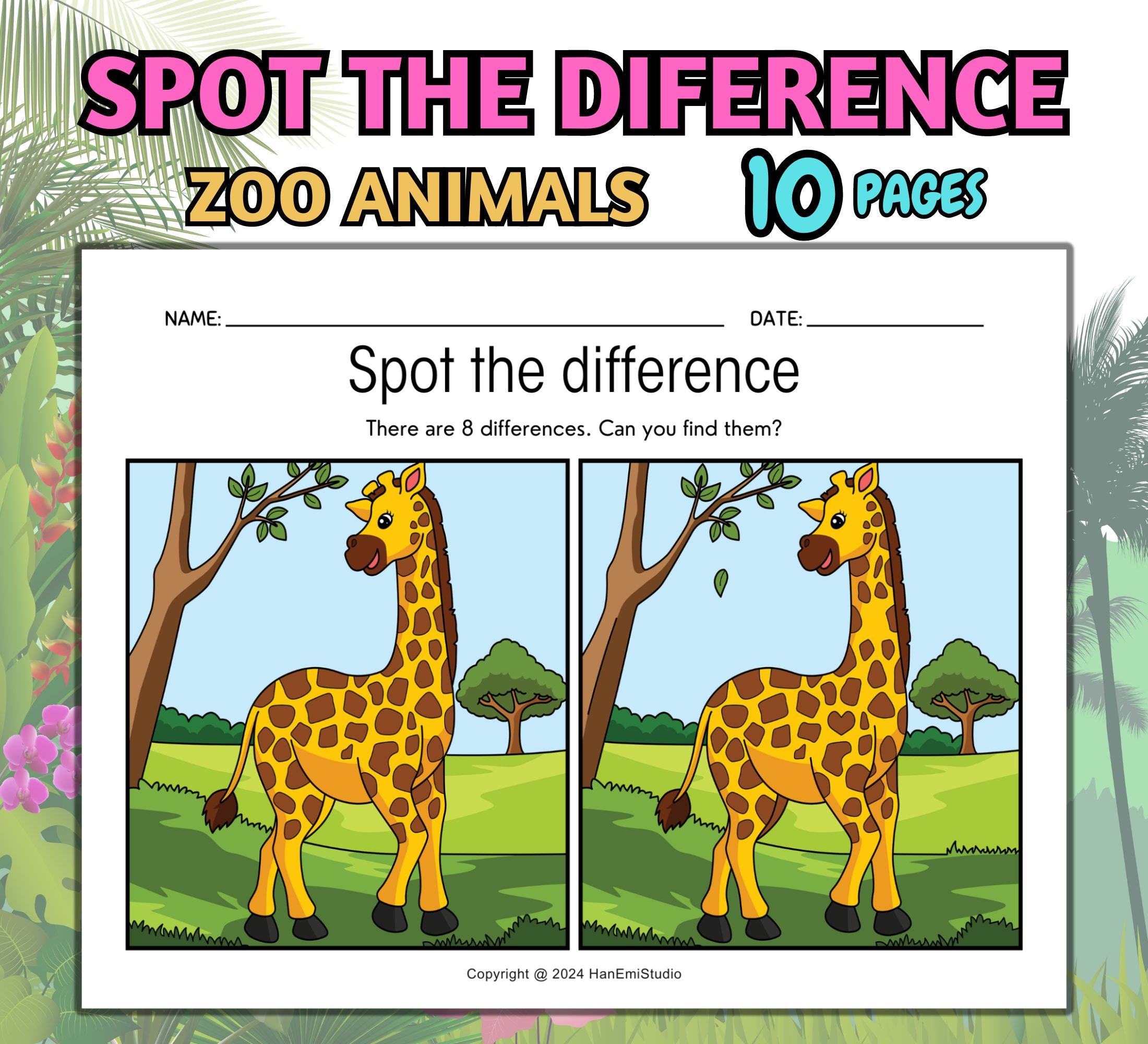 10 Zoo Animal Spot the Difference Worksheets for Prek and ...