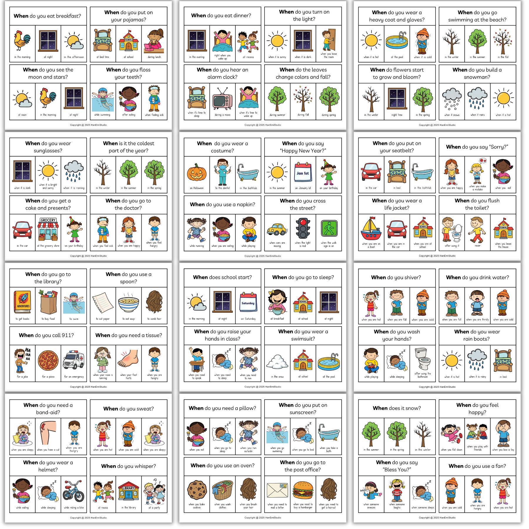 48 WHEN Question Task Cards; WH Question Clip Cards; Speech Therapy ...