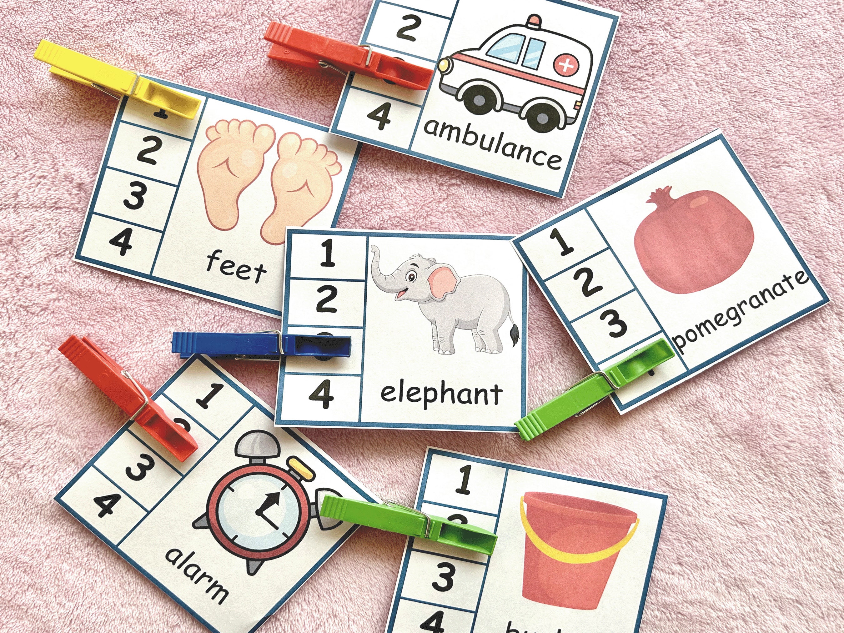 60 Counting Syllable Clip Cards; Counting Syllable Worksheet; Syllables ...
