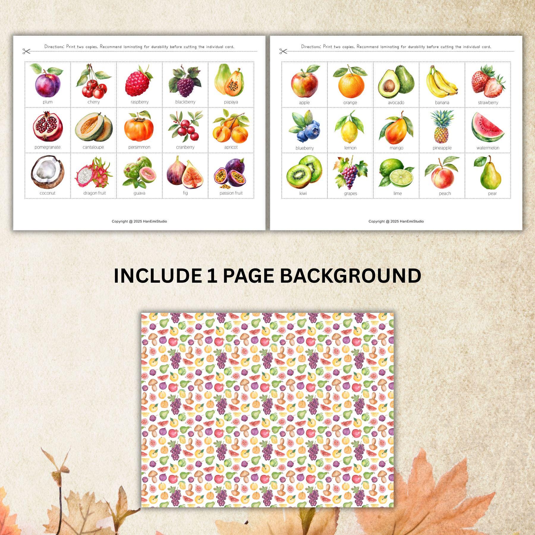30 Pairs Fruits Memory Game; Fruits Matching Cards; Fruits Matching ...