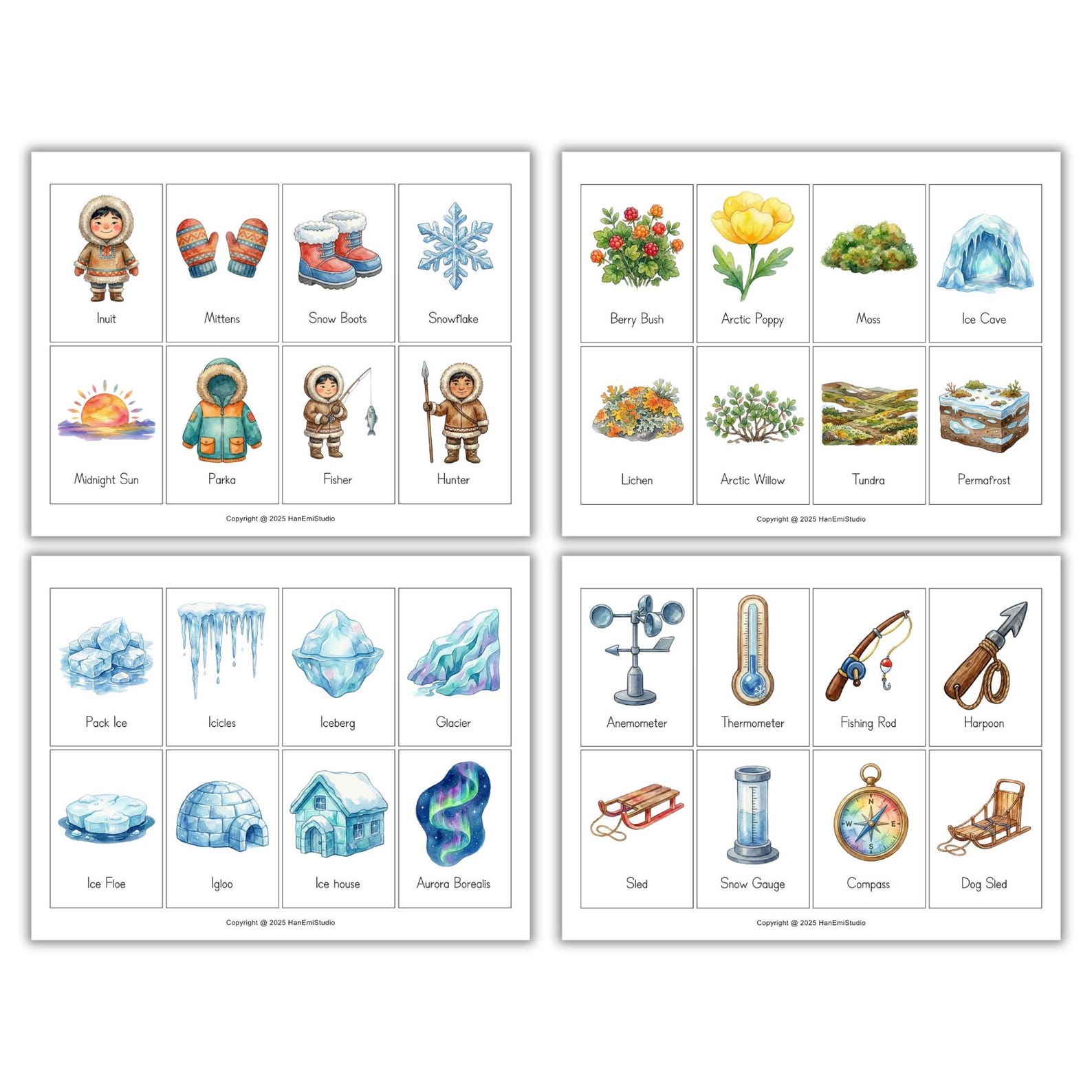 Arctic Vocabulary Flashcards; Watercolor Kids Flashcards; Arctic Animal ...