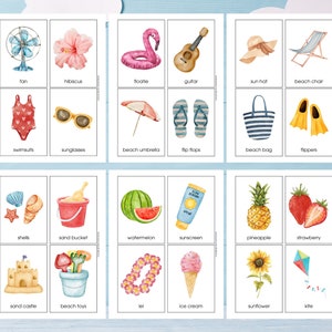 68 Watercolor Summer Vocabulary Flashcards for Kids; Kids Learning ...