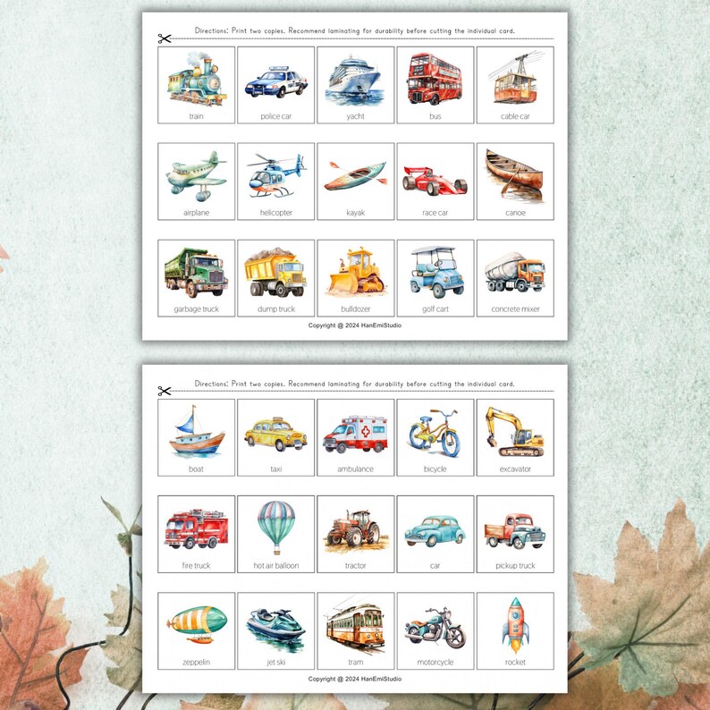30 Pairs Transportation Memory Game; Transportation Matching Cards ...