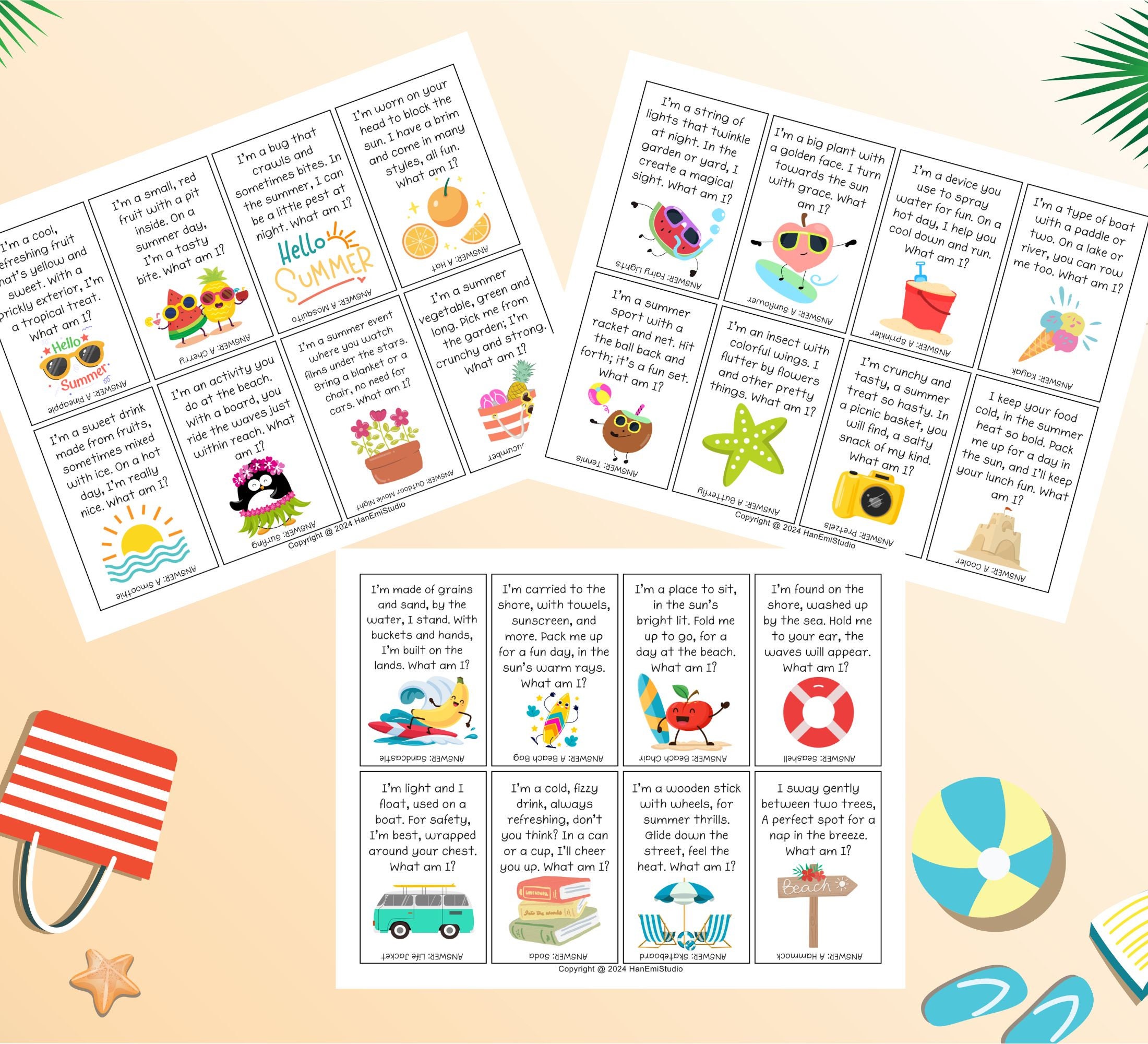 56 Summer Lunch Box Riddles for Kids; Lunch Box Notes; Riddles for Kids ...