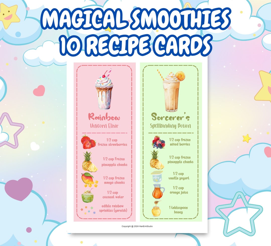 10 Magical Smoothie Recipe Cards for Kids; Healthy Eating; Illustrated ...