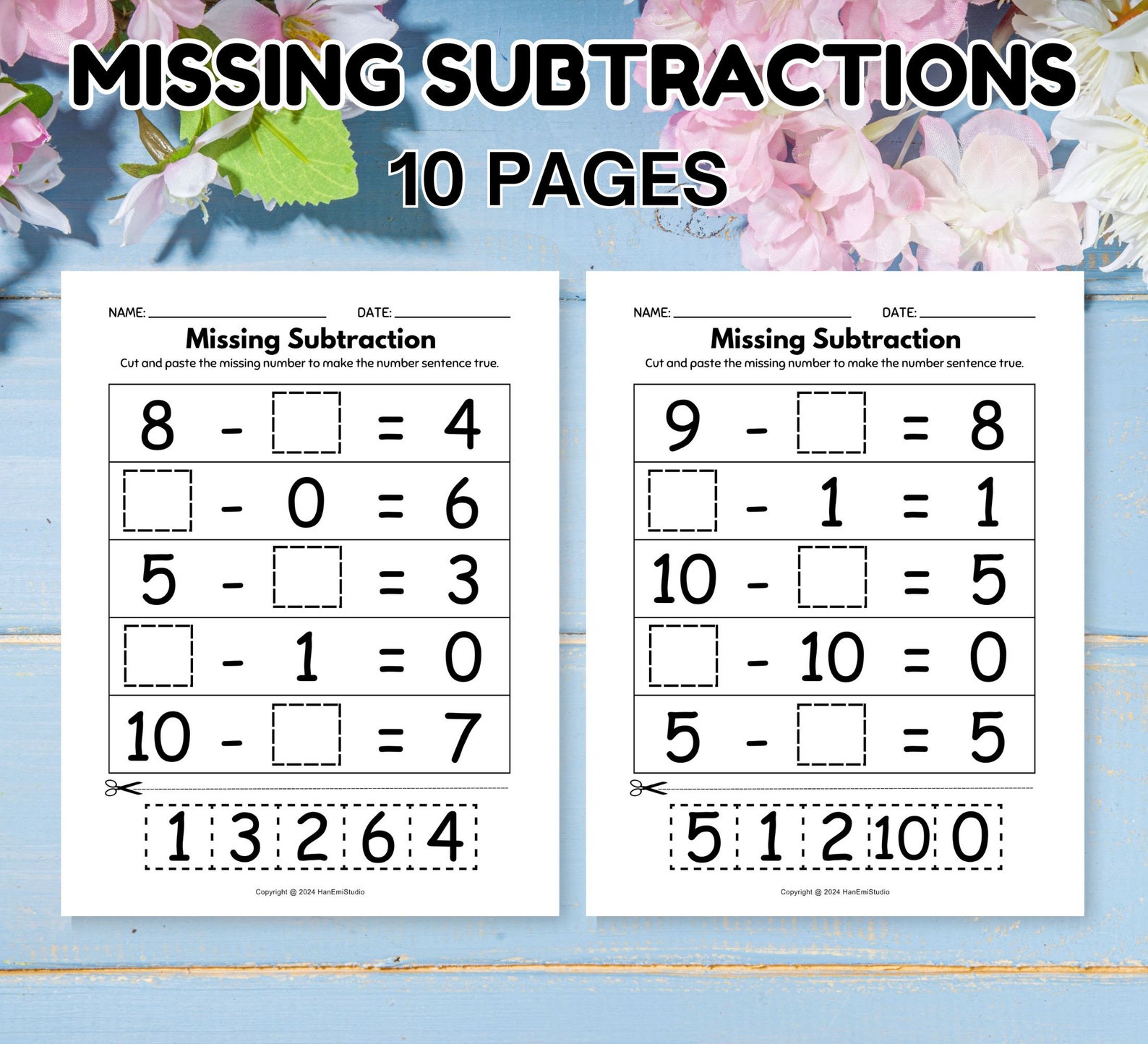 10-page Missing Subtraction Worksheets Numbers 1 - 10; Preschool Math ...