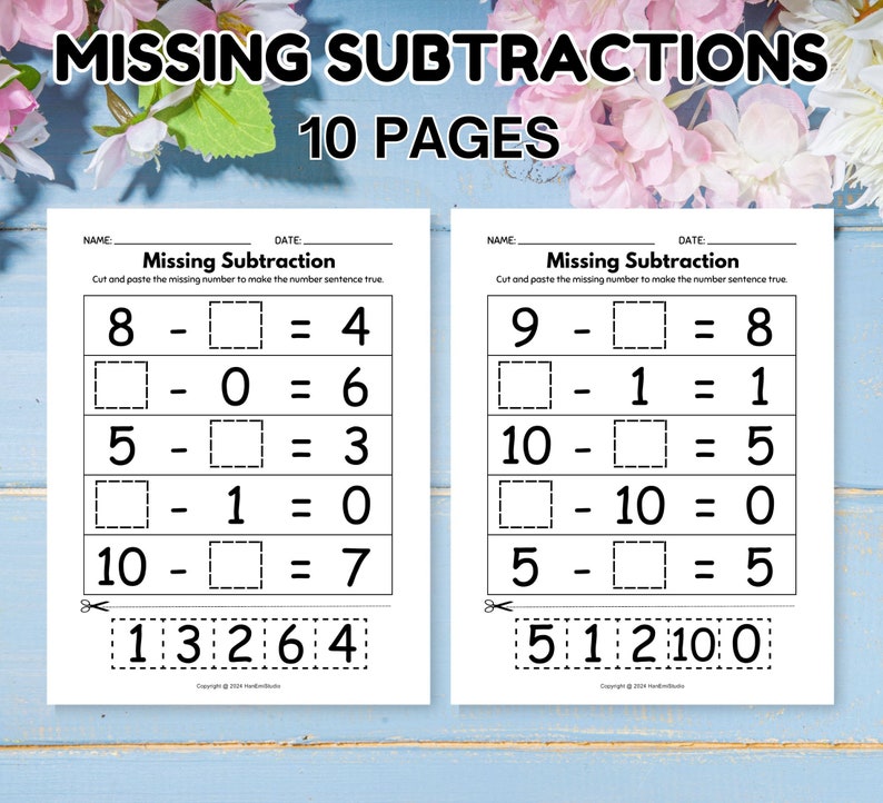10-page Missing Subtraction Worksheets Numbers 1 - 10; Preschool Math ...