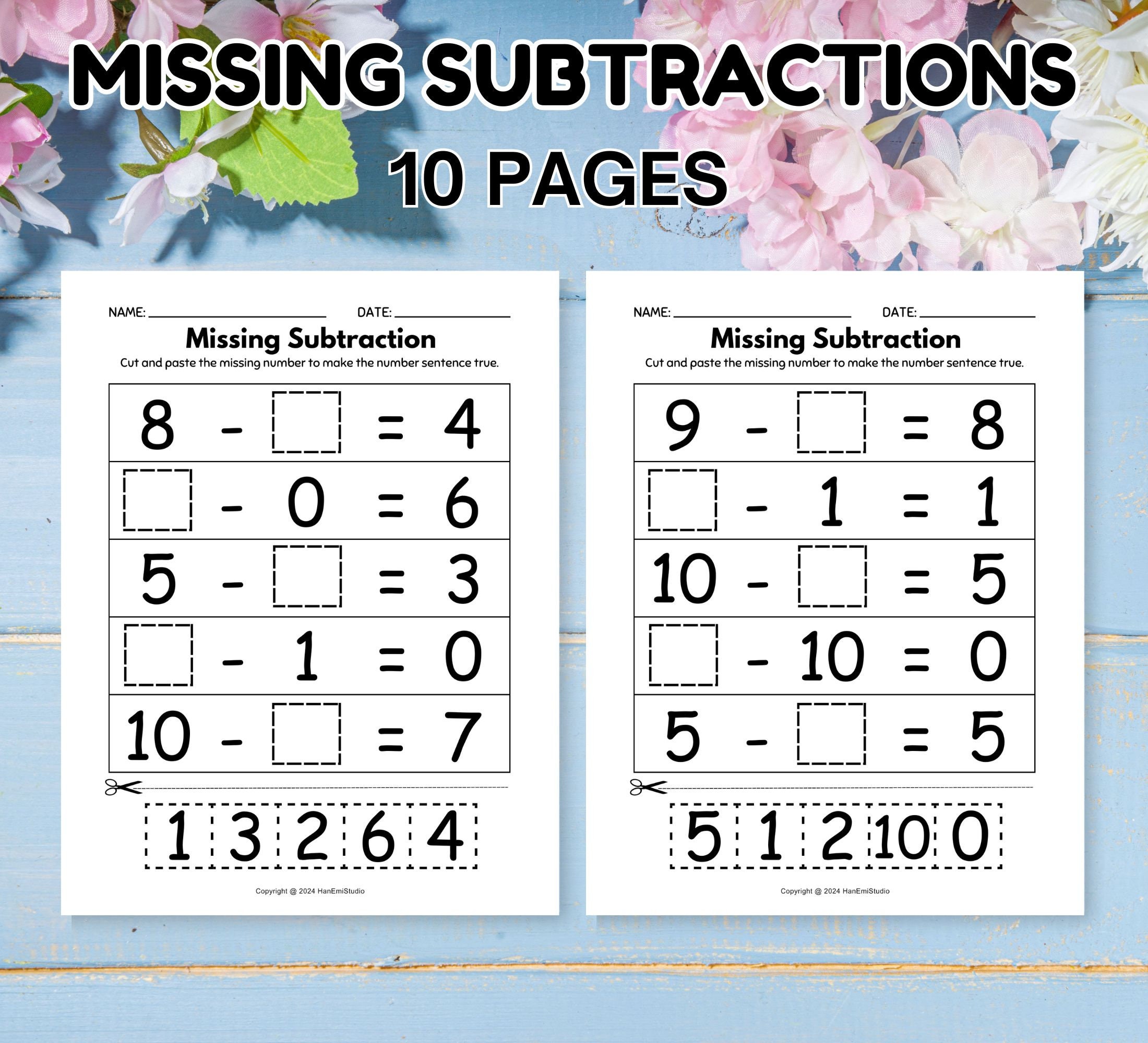 10-page Missing Subtraction Worksheets Numbers 1 - 10; Preschool Math ...