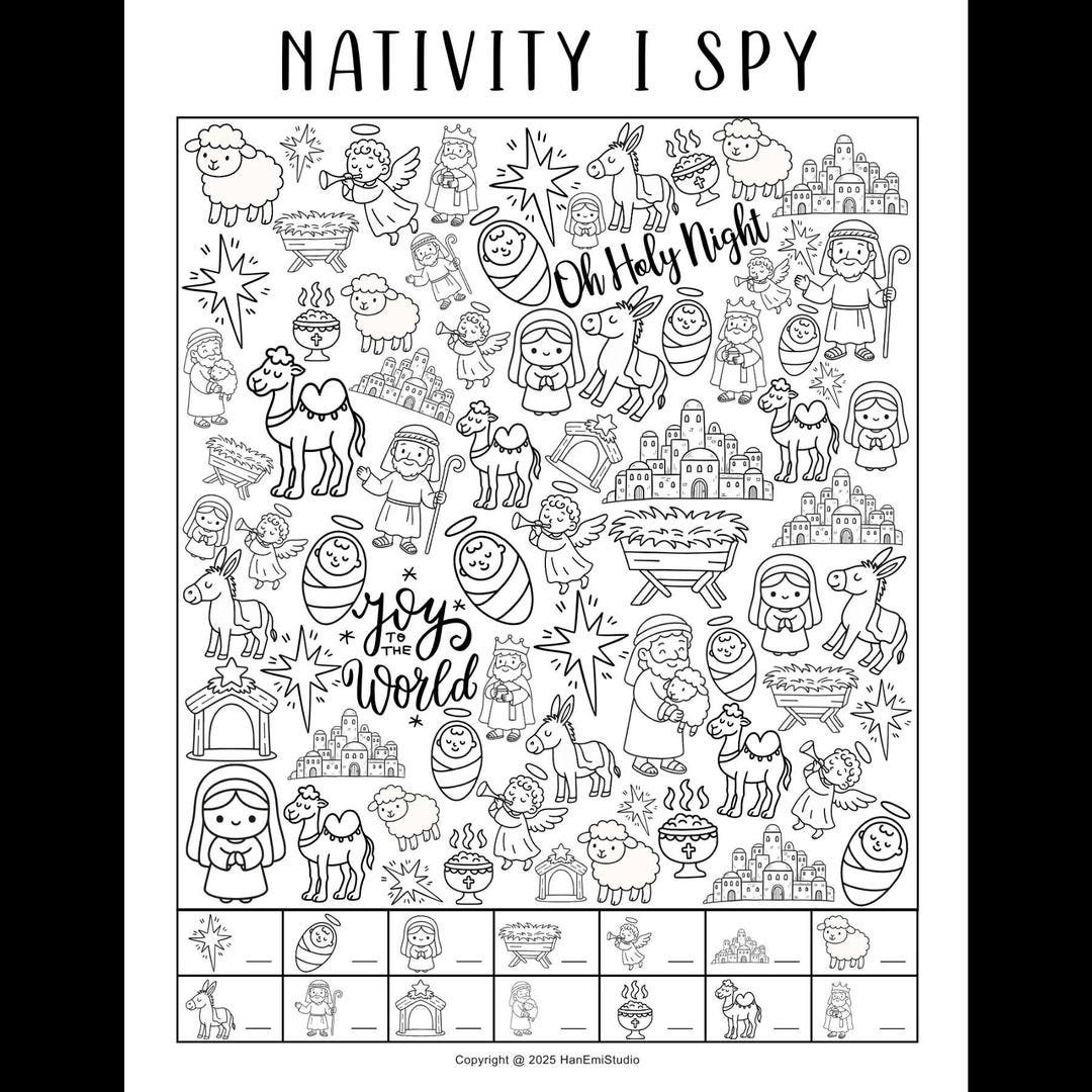 Nativity I Spy Activity; Kid Bible Worksheets; Sunday School Printable ...